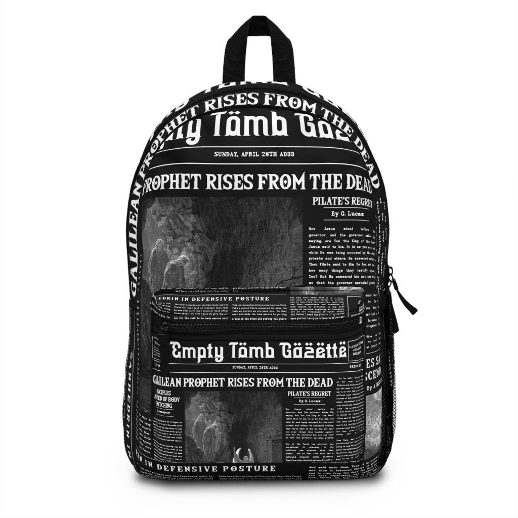 Black Backpack – “Empty Tomb Gazette” Vintage Newspaper Design - GCM